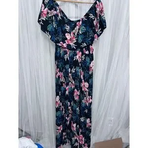 always indigo | Dresses | Always Indigo Black Tropical Floral Off The ...